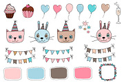 Cute happy birthday clip art set, an Animal Illustration by Pravokrugulnik