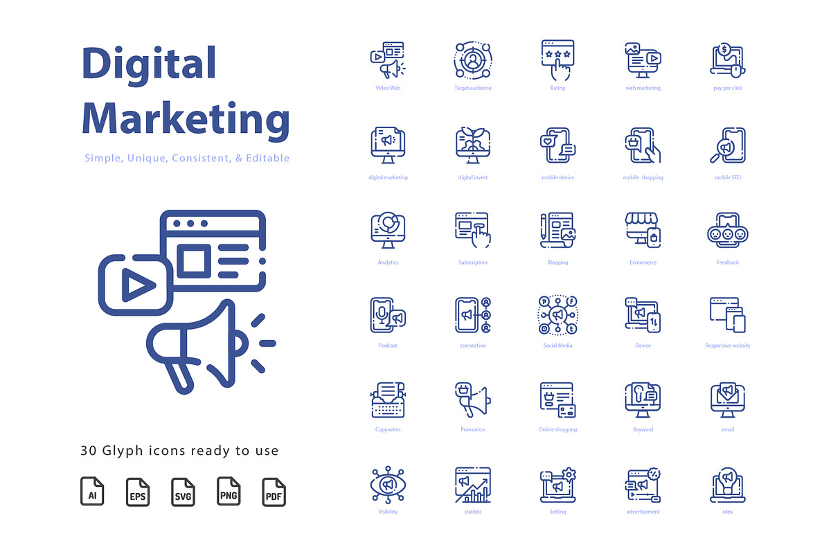 Digital Marketing Lineart Icons, an Outline Icon by kerismaker ...