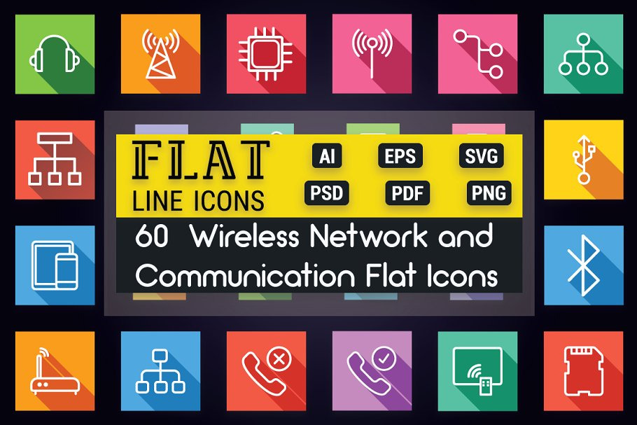Network and Communication Flat Icons, a Solid Icon by FlatLineIcons ...