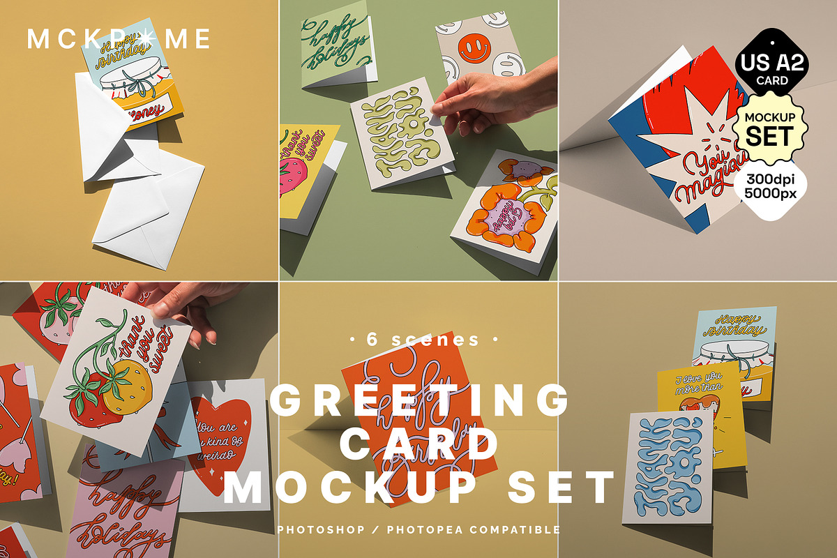 US A2 multiple postcard mockup set, a Merchandise Mockup by MCKP*ME