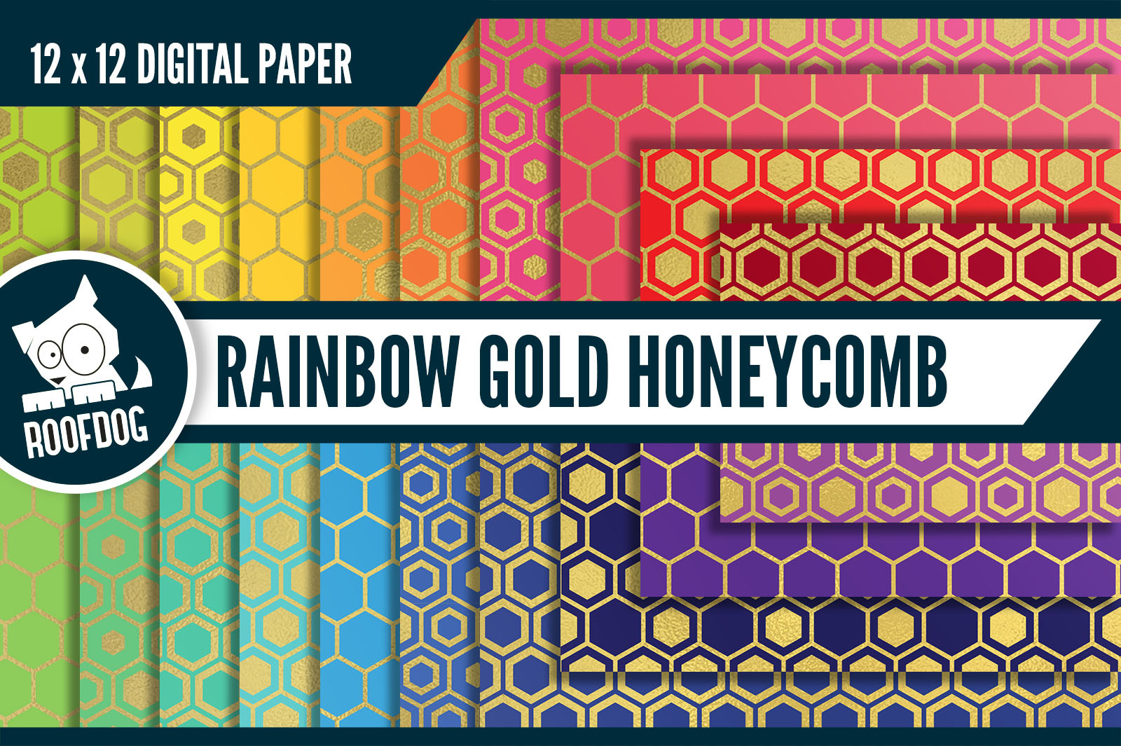 Rainbow gold foil honeycomb pattern, a Pattern Graphic by Roofdog Design