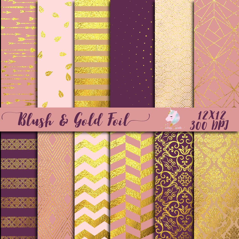 Blush & Gold Foil Digital Paper, a Texture Graphic by Fantasy Cliparts