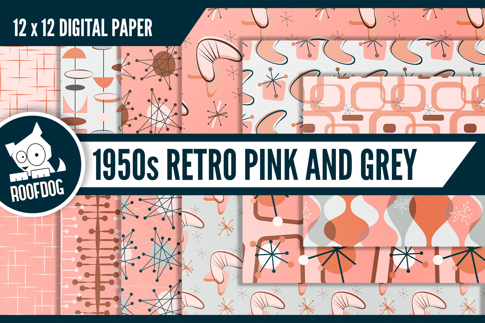 Pink 1950s vintage wallpaper designs, a Pattern Graphic by Roofdog Design