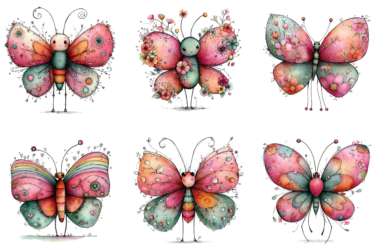 Whimsical Spring Butterfly Clipart, an Illustration by CraftArtStudio