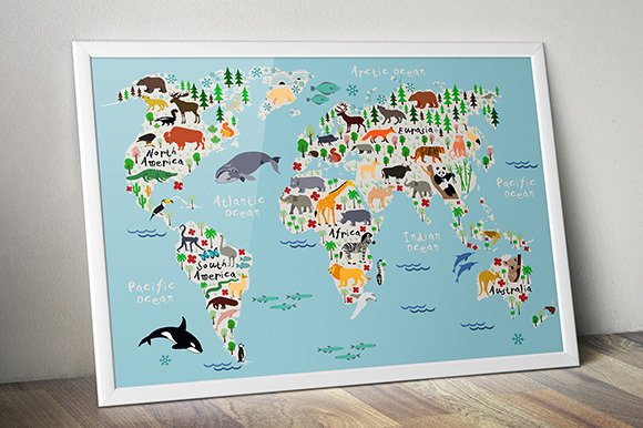 Animal map of the world for kids, an Animal Illustration by Moloko88