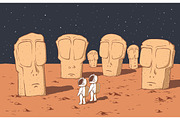 alien stone monolithic statues, an Illustration by Galacticus