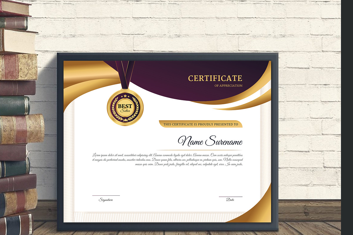 Simple Certificate Design Template, a Stationery Template by MRI STUDIO
