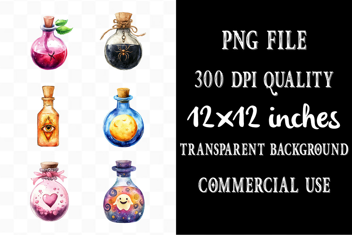 Watercolor Halloween Potion Clipart, an Illustration by Designking