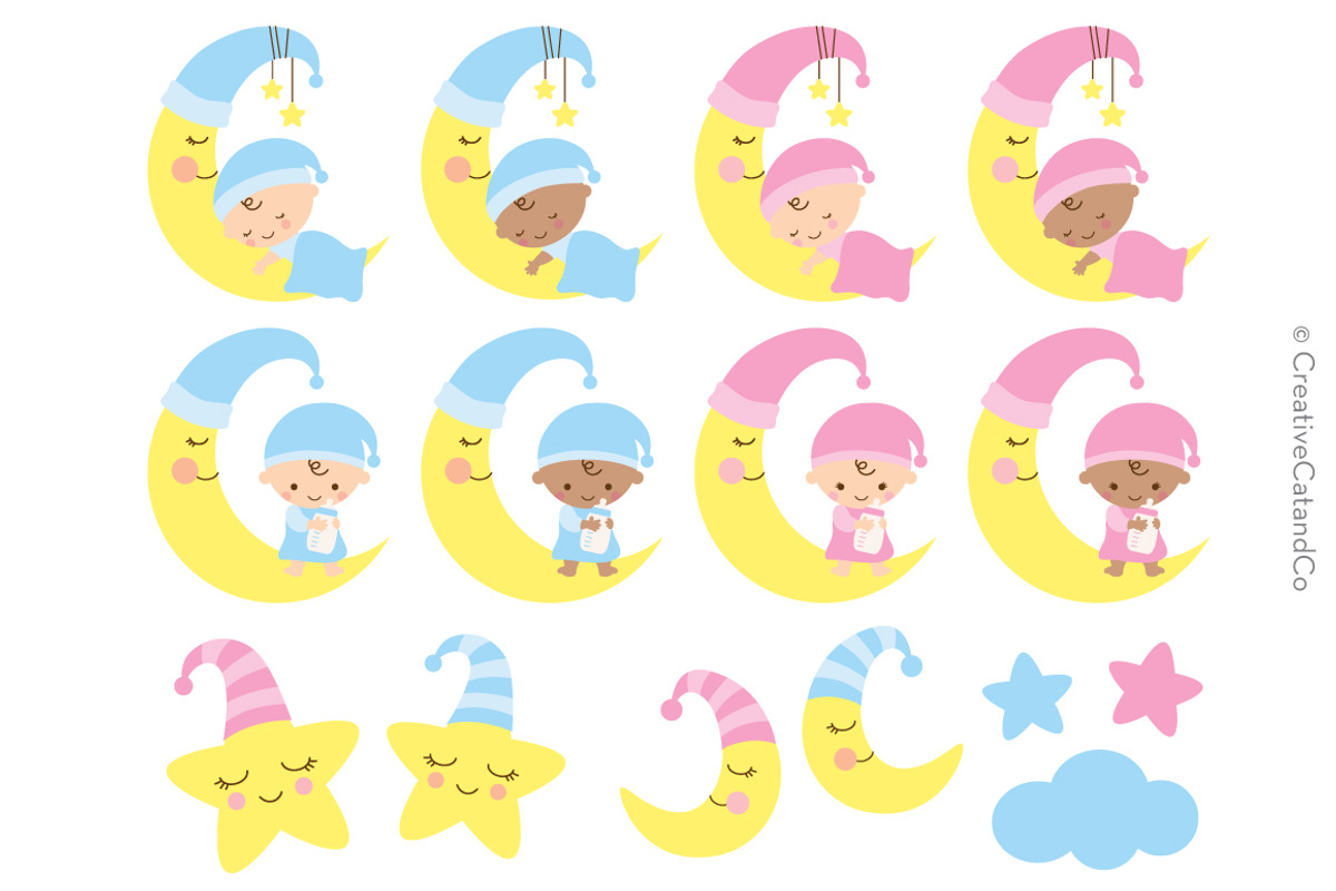 Baby Moon Star Vector EPS PNG, a Person Illustration by CreativeCatandCo