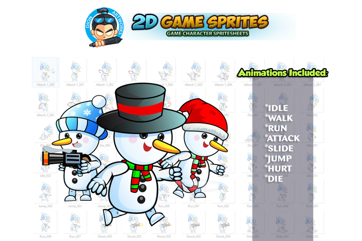 SnowMan 2D Game Sprites Set, an Illustration by DionArtworks