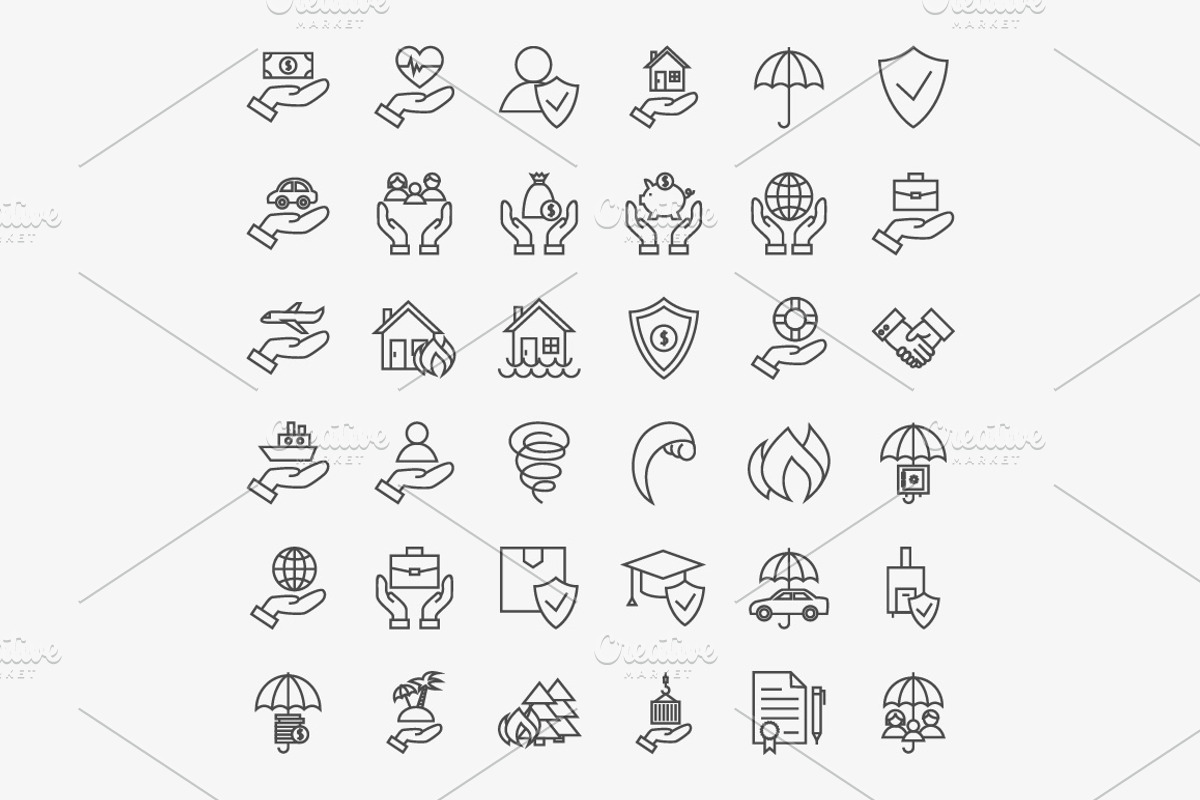 Insurance Line Art Icons, an Outline Icon by Anna_leni | Creative Market