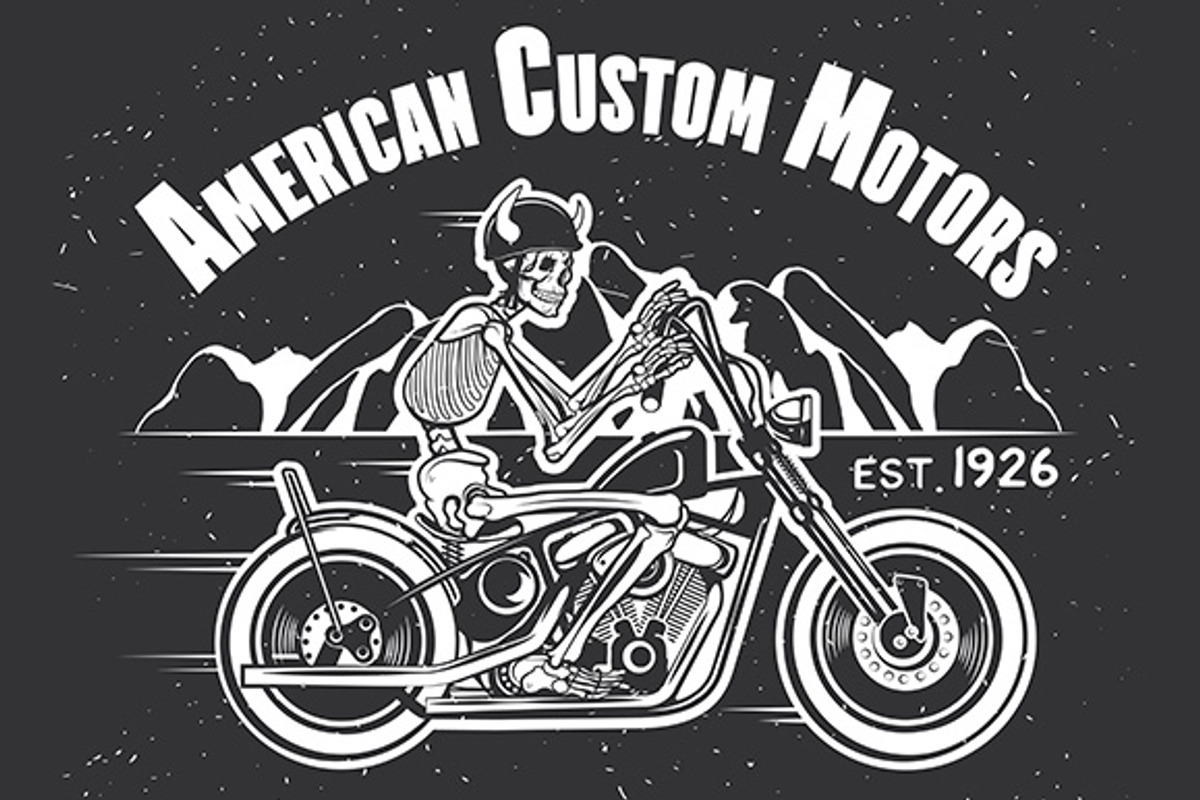 Skeleton Rider Motorcycle.Biker logo, an Illustration by Moloko88