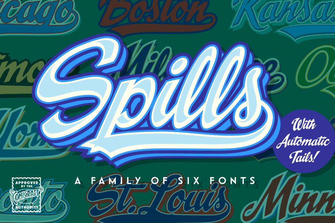 Spills - comic book script logo font, a Script Font by Comicraft Fonts