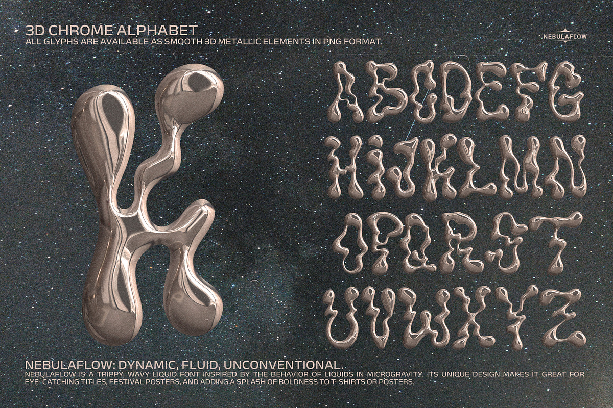 The Nebula Flow Font - Chrome Type, a Font by softulka