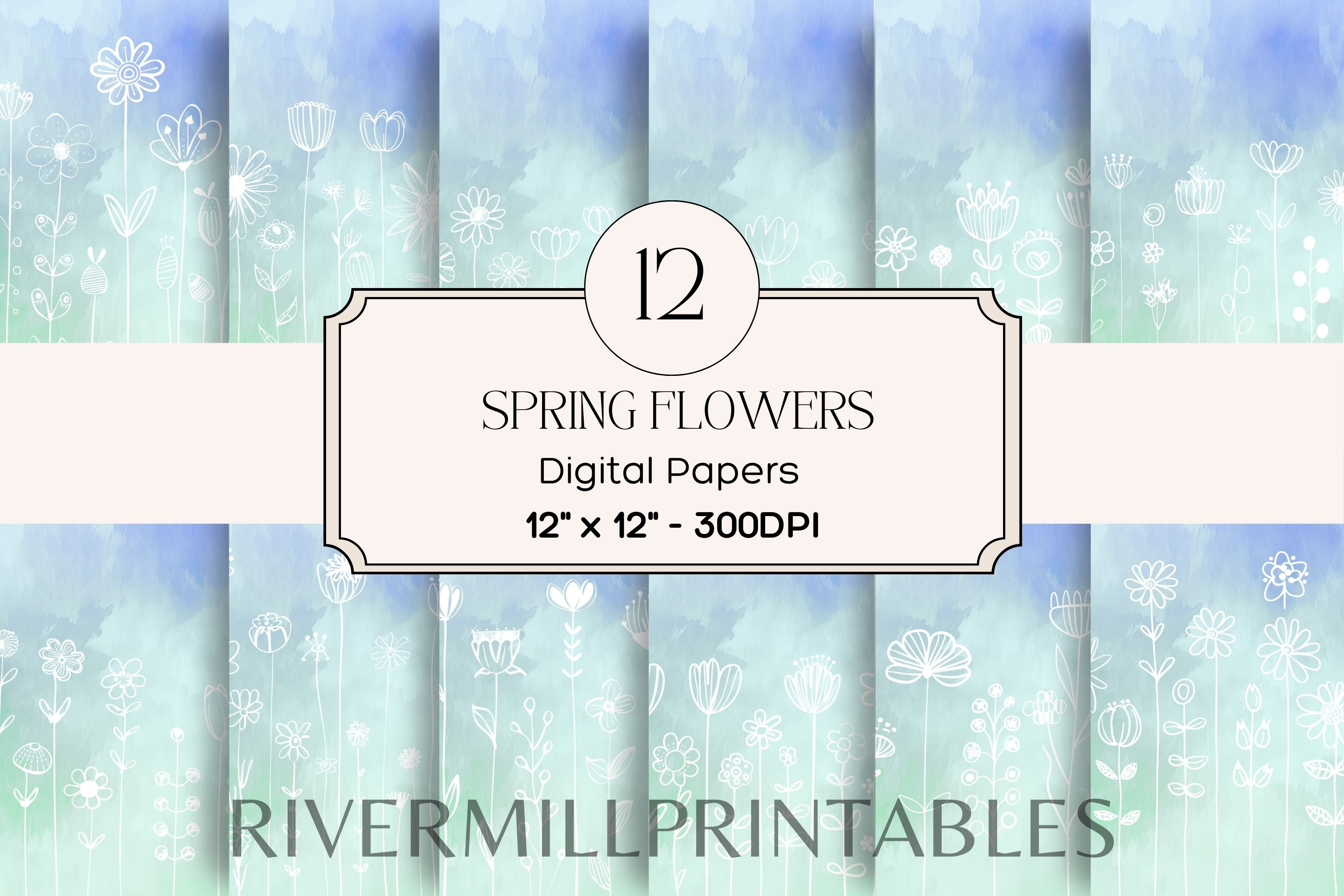 Blue Spring Flowers Digital Papers, a Background Graphic by Rivermill ...