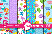 Mermaid Digital Papers AMB-1191, a Pattern Graphic by AMBillustrations