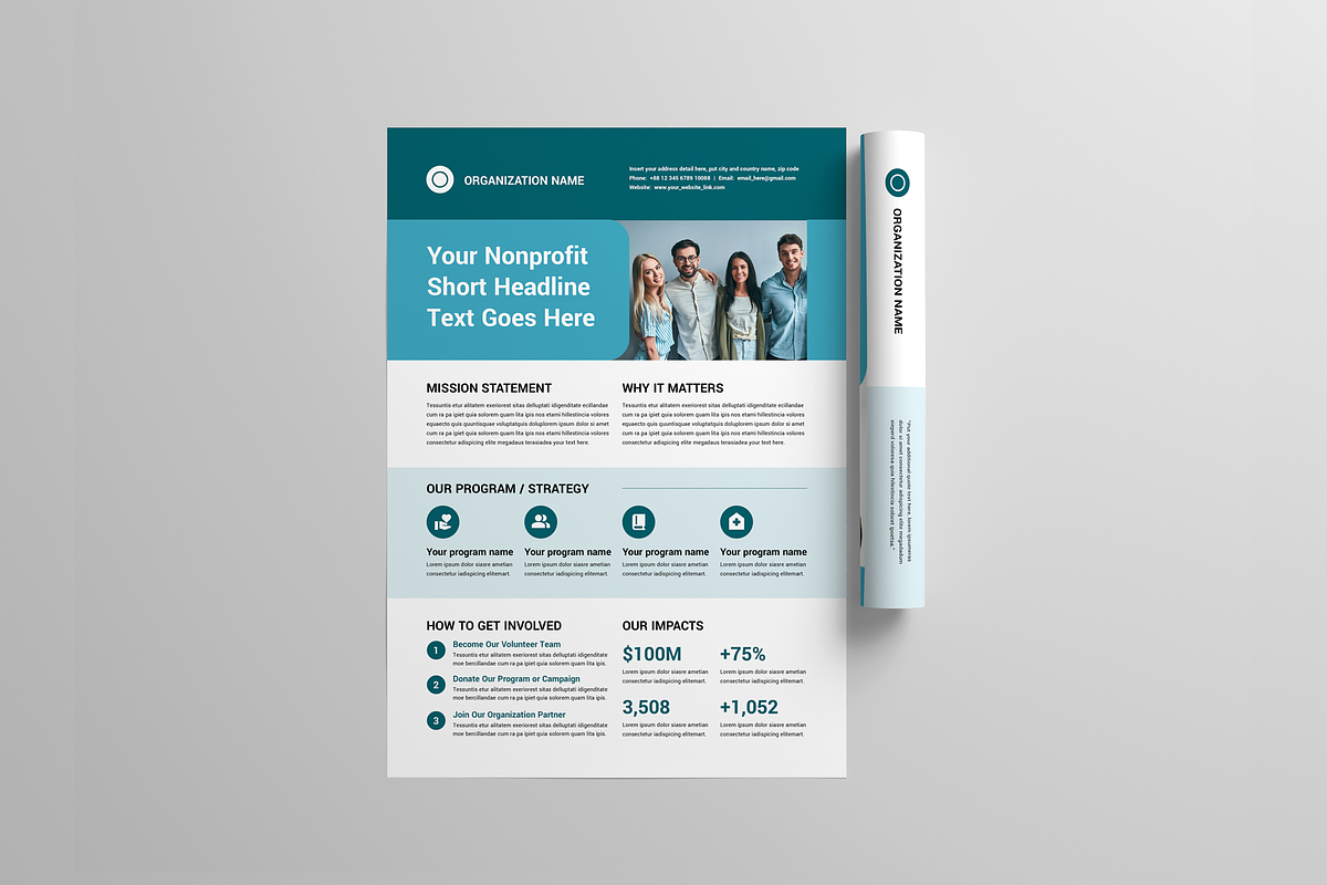 Nonprofit One Pager | Canva & Word, a Flyer Template by Leaflove