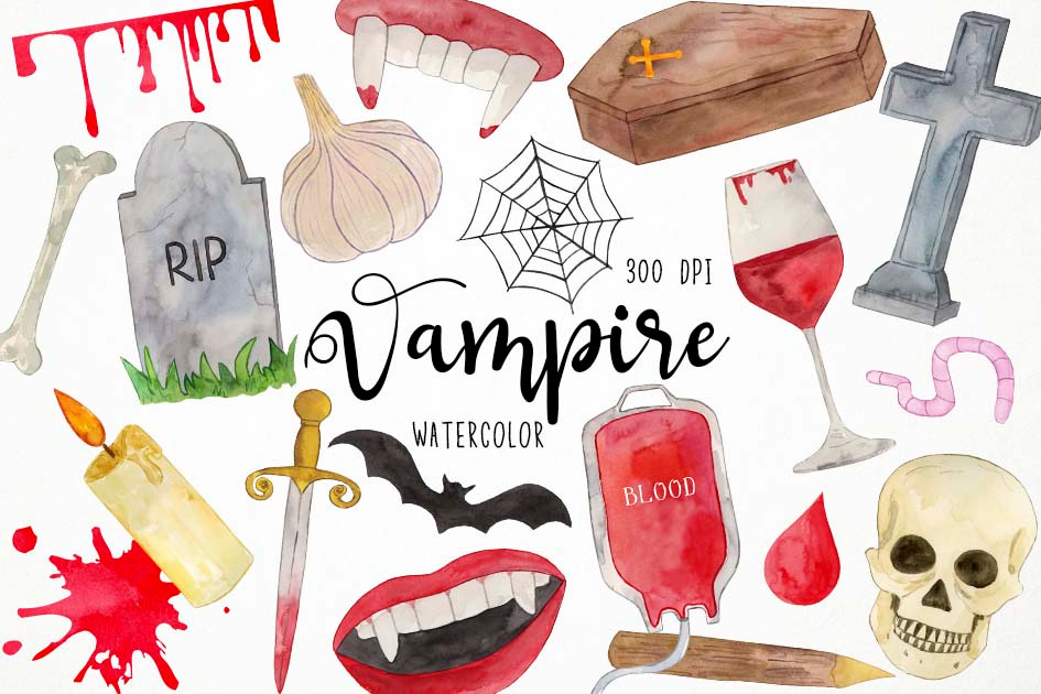 Watercolor Vampire Clipart, Gothic, an Illustration by Paulaparaula
