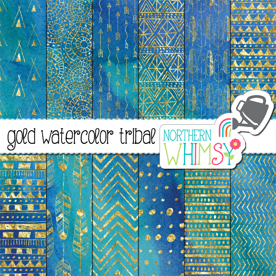 Blue Watercolor Tribal Patterns, a Pattern Graphic by Northern Whimsy ...