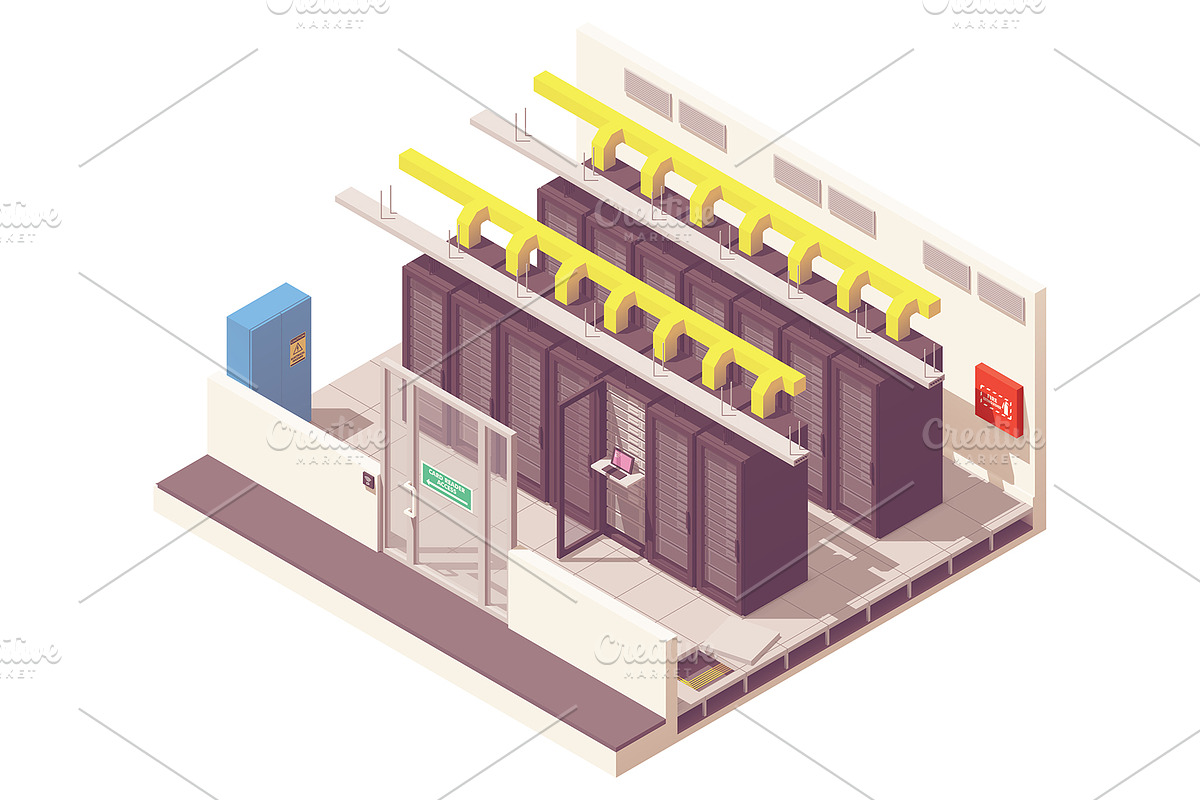 Isometric data center interior, a Technology Illustration by tele52