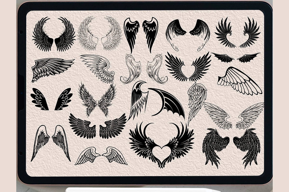 Angel Wings brush stamp PROCREATE, a Brush Add-On by TaKong Magics