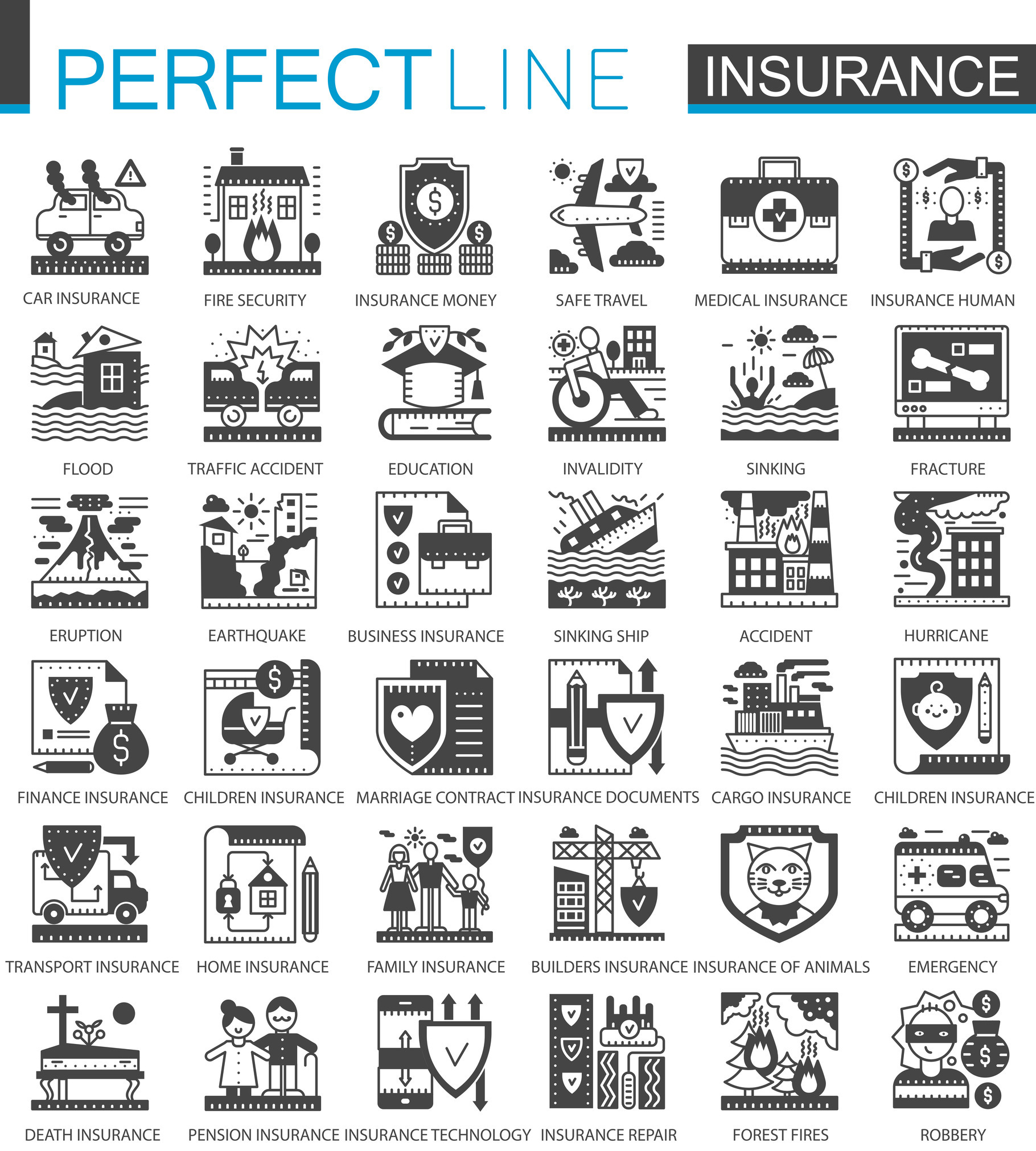 Insurance black concept icons, an Outline Icon by Lemberg Vector