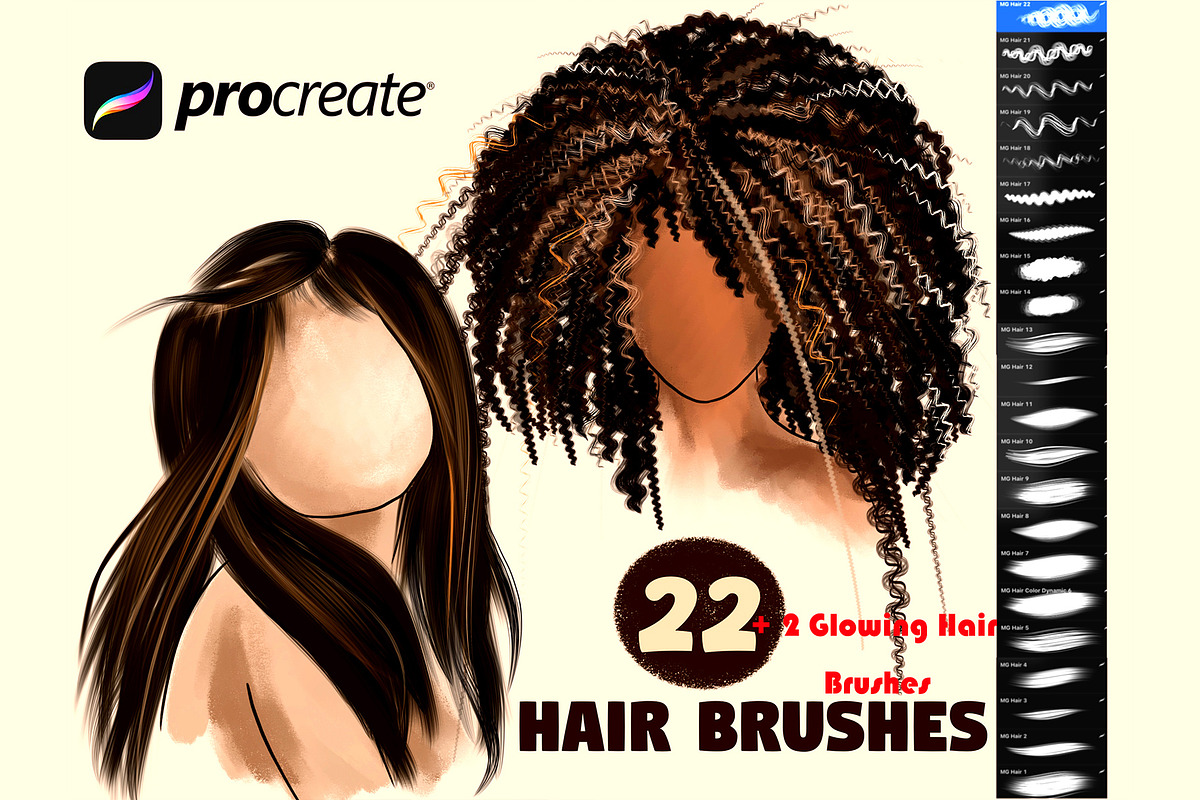 Procreate Braids and Hair Brushes, a Brush Add-On by HabitusDesigns