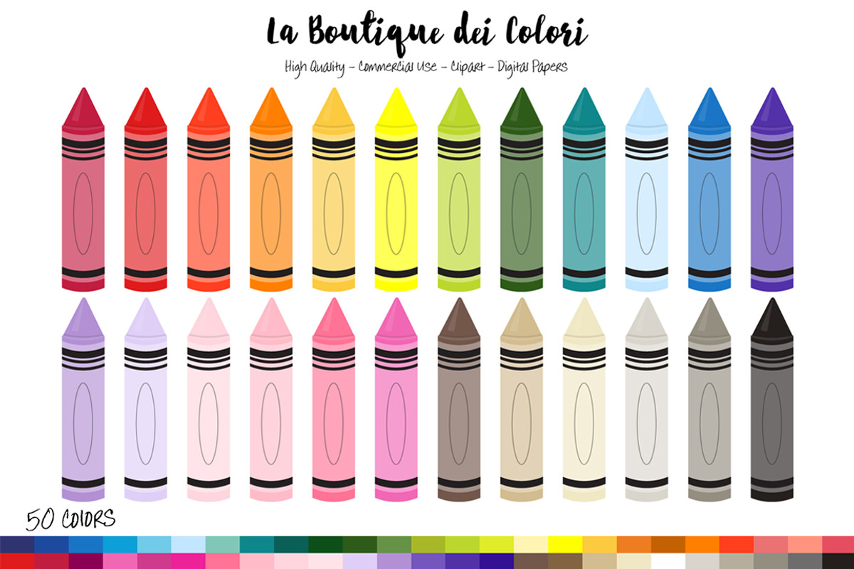 50 Rainbow Crayons Clipart, an Education Illustration by La Boutique ...