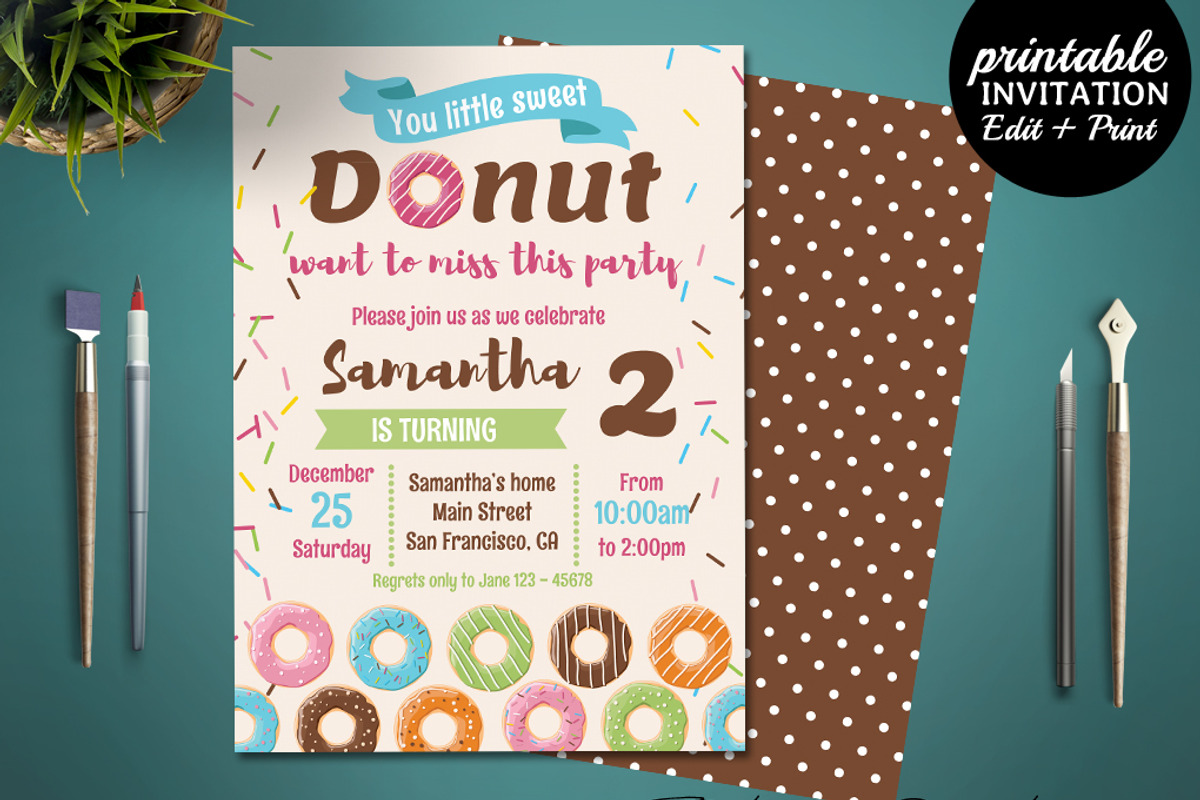 Donut Birthday Party Invitation, an Invitation Template by Blush Roses ...