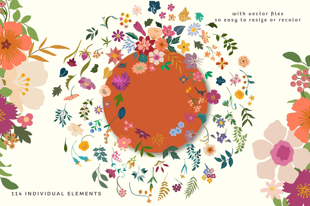 Summer Flowers Clipart Flowers, a Texture Illustration by Pink Studio Art