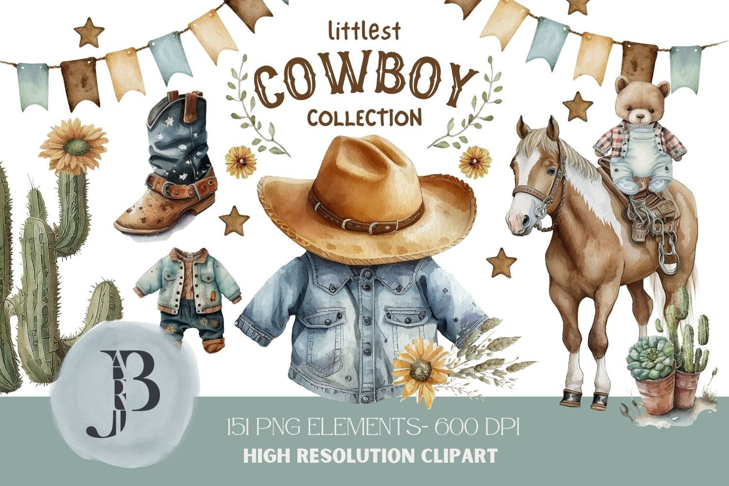 Baby Boy Cowboy Clipart, a Graphic by JBArt Clipart