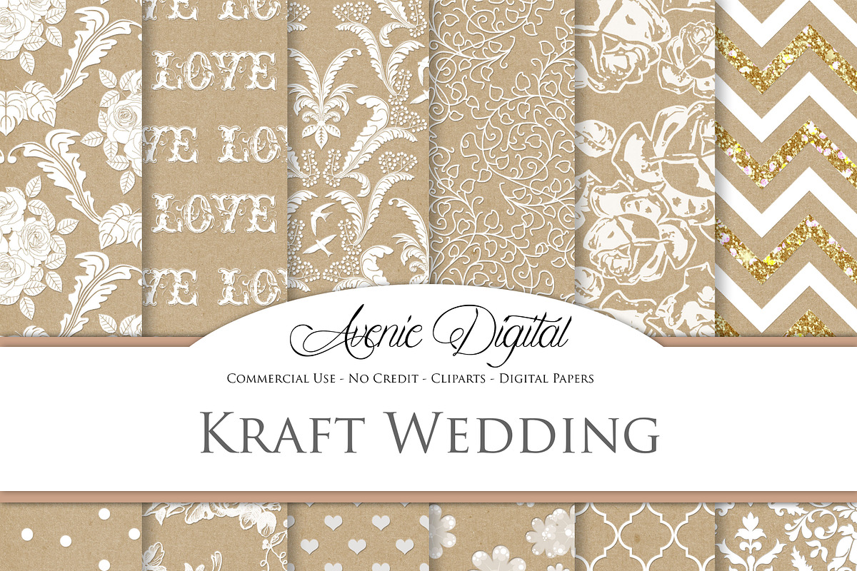 Kraft Paper Wedding Digital Paper, a Pattern Graphic by Avenie Digital ...
