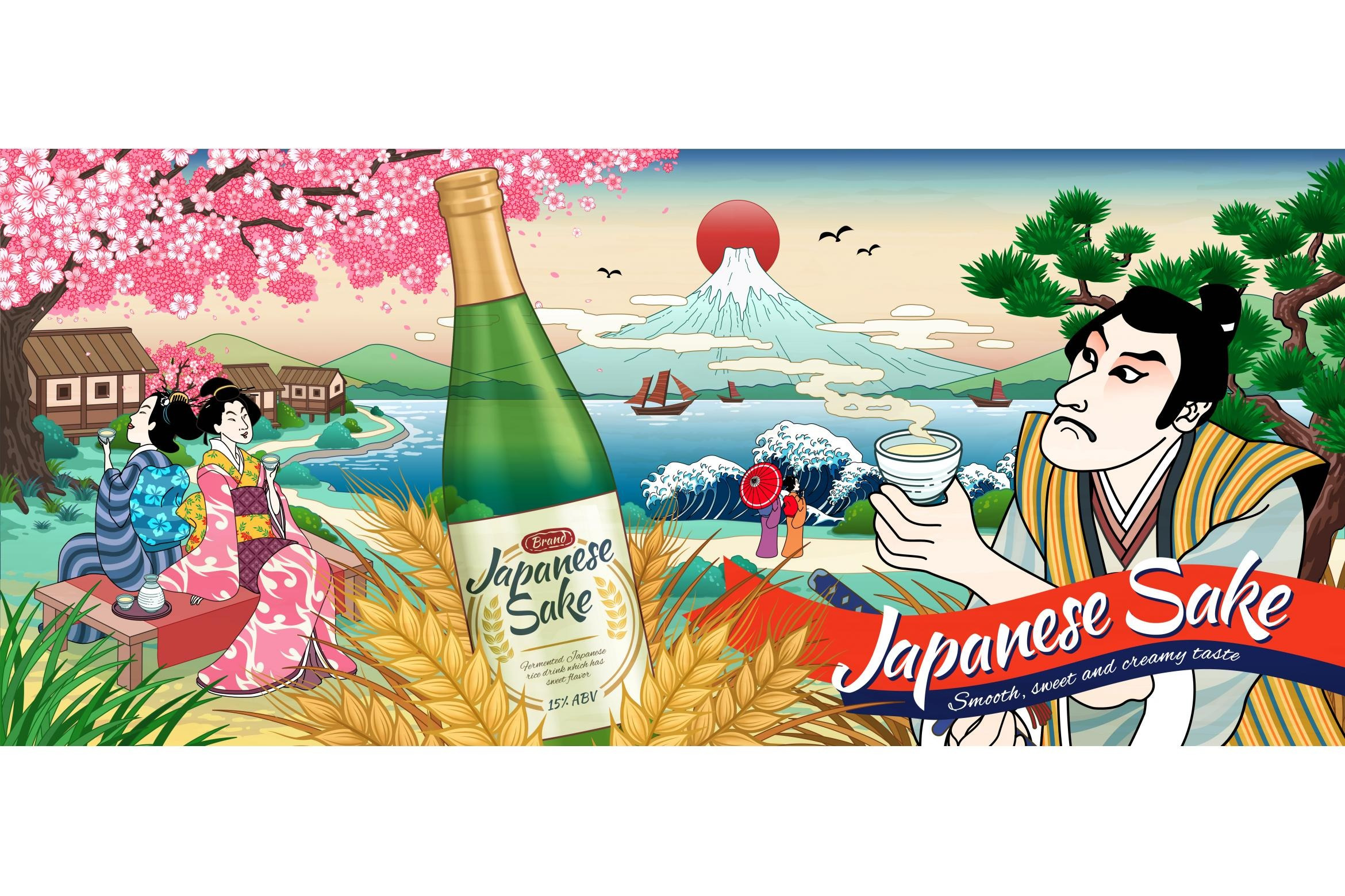 Ukiyo e style Japanese sake ads, a Food Illustration by TotallypicRF ...