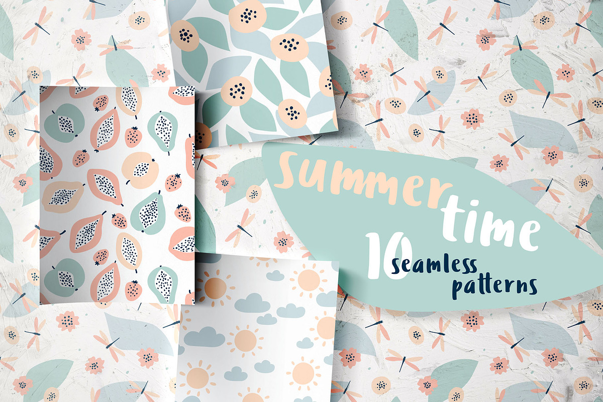 SUMMERTIME, 10 seamless patterns, a Pattern Graphic by pineart