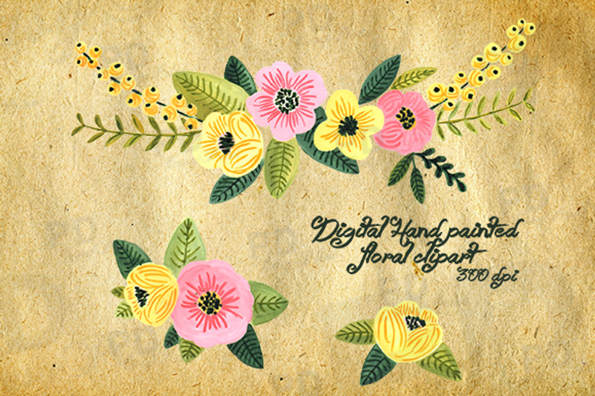 Digital Hand Painted Floral Clipart, an Illustration by Magic Story Studio