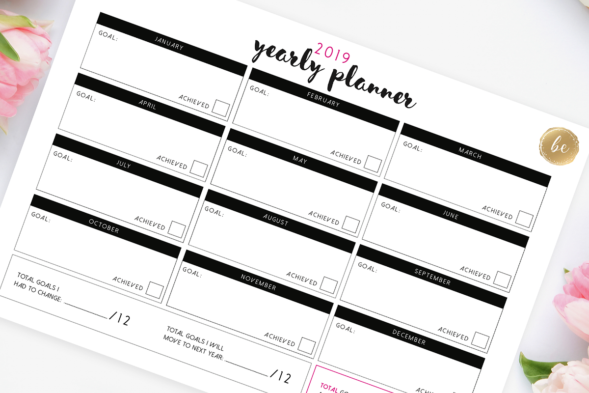 2019 Yearly Goal Planner - Printable, a Stationery Template by Be Iconic