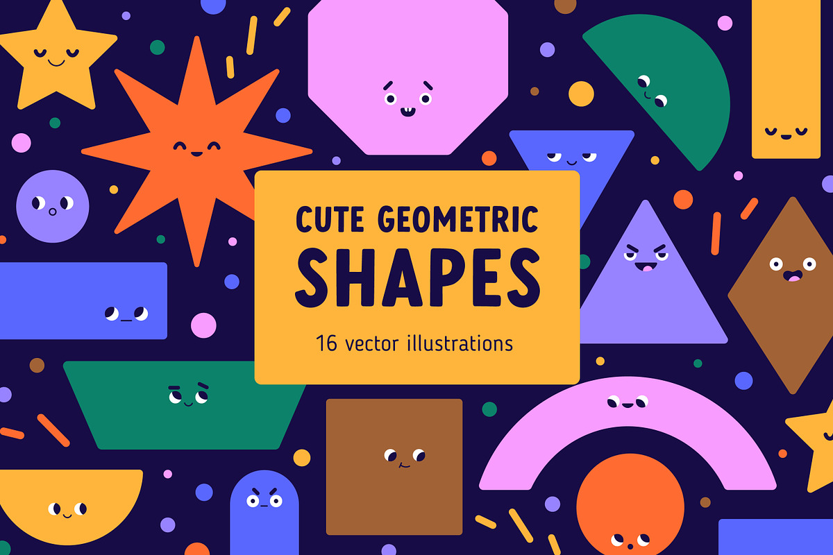 Cute geometric shapes with faces set, an Object Illustration by Good ...