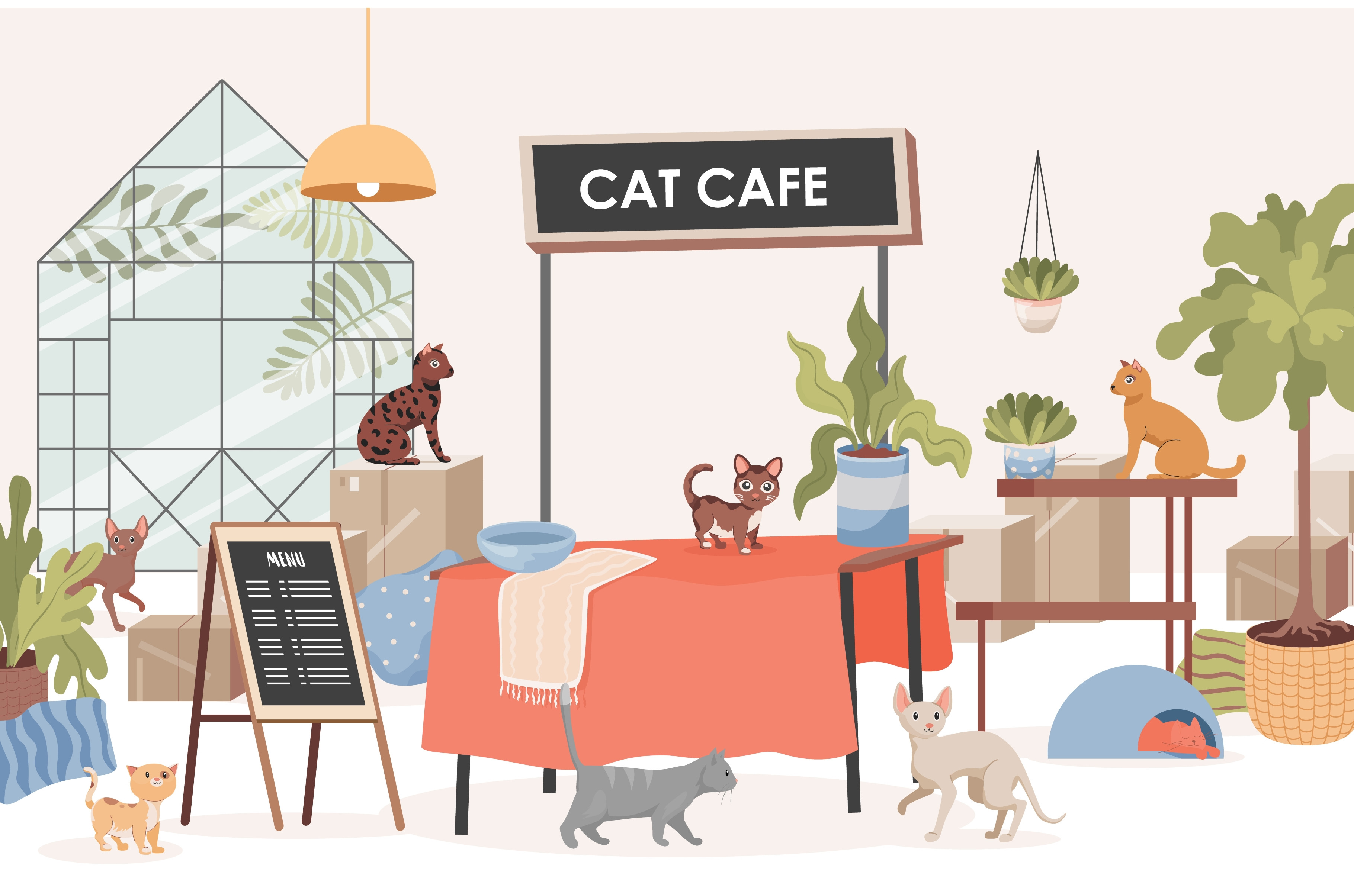 Cat cafe vector flat illustration, an Animal Illustration by Pavlo ...