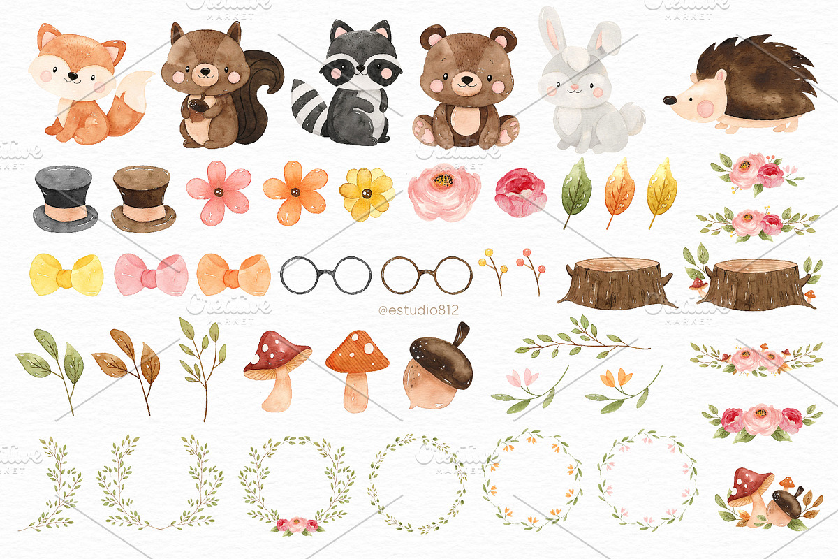 Watercolor Woodland Friends, an Animal Illustration by Estudio 812