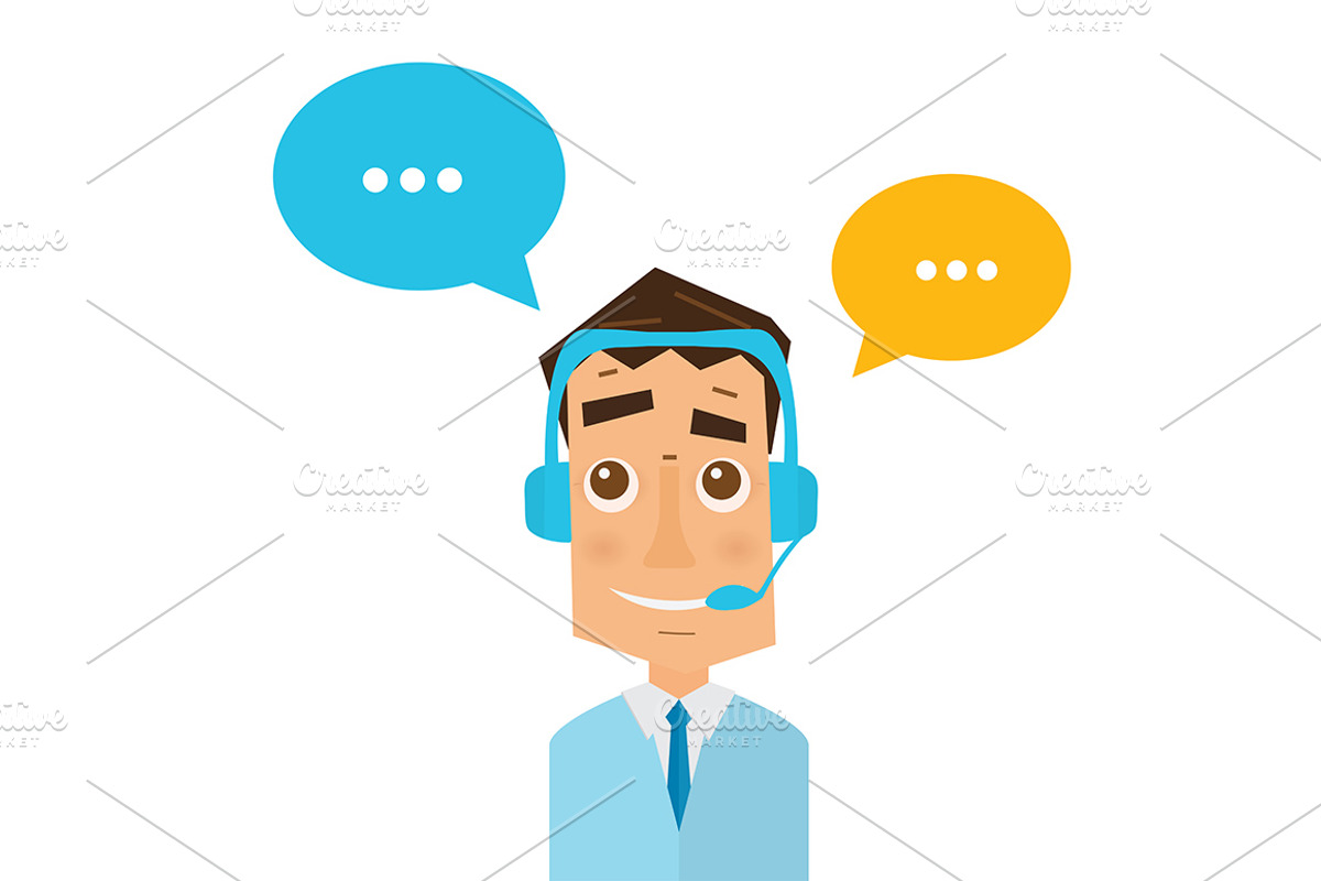 Man with headsets in call center, a Work Illustration by Booblgum