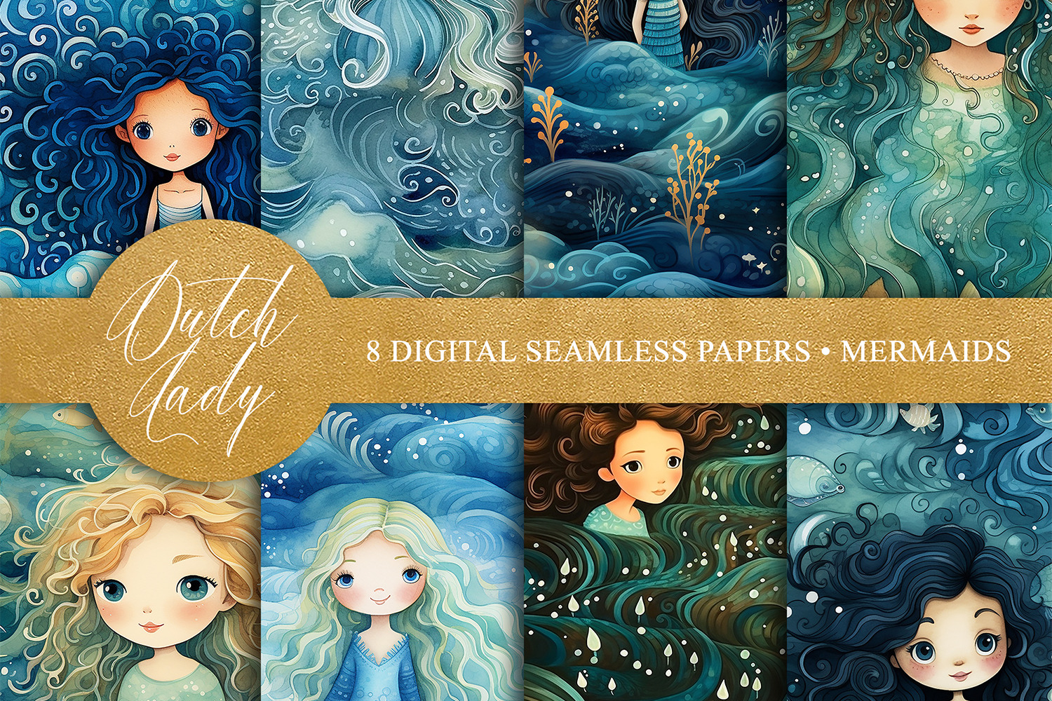 Mermaids In The Waves Patterns, a Pattern Graphic by The Dutch Lady Designs