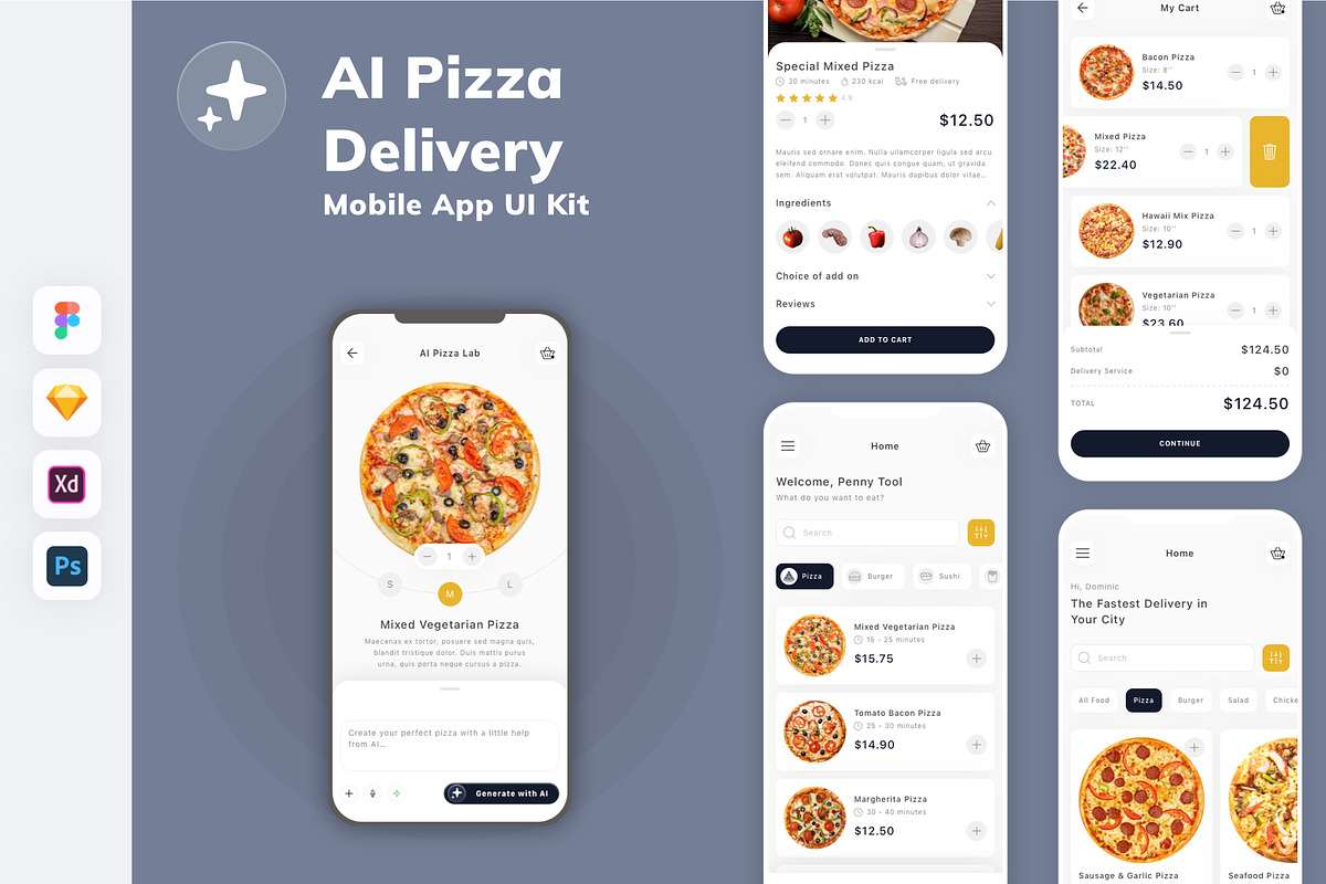 AI Pizza Delivery Mobile App UI Kit, an UI Kit Template by uicube