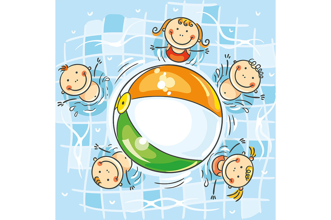 Kids playing ball in swimming pool | Education Illustrations ~ Creative ...