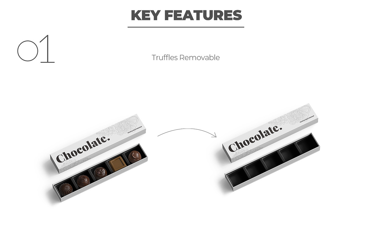 Narrow Rectangular Chocolate Truffle Box Packaging Mockup