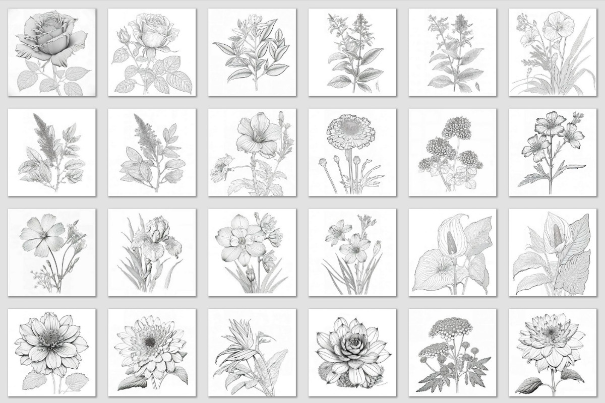 100 Beautiful Flower Coloring Pages, a Decorative Illustration by Blue ...