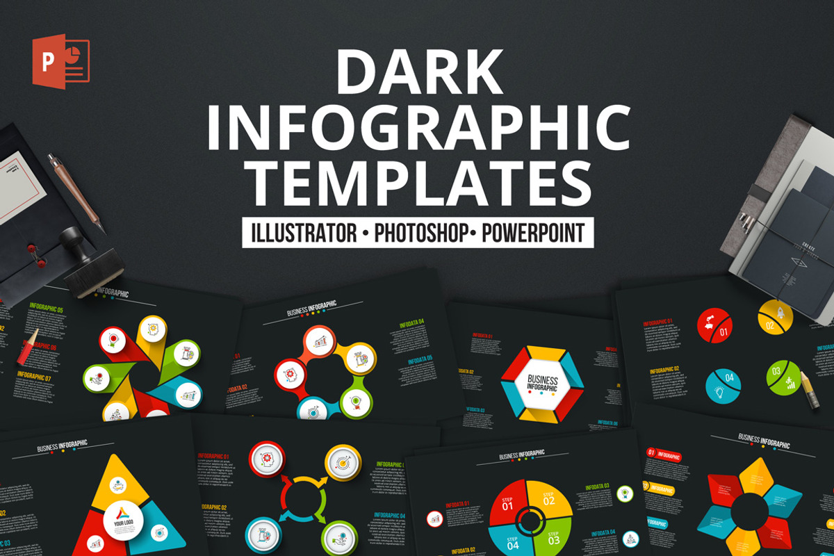 Dark PPT infographics templates, a Presentation Template by Abert
