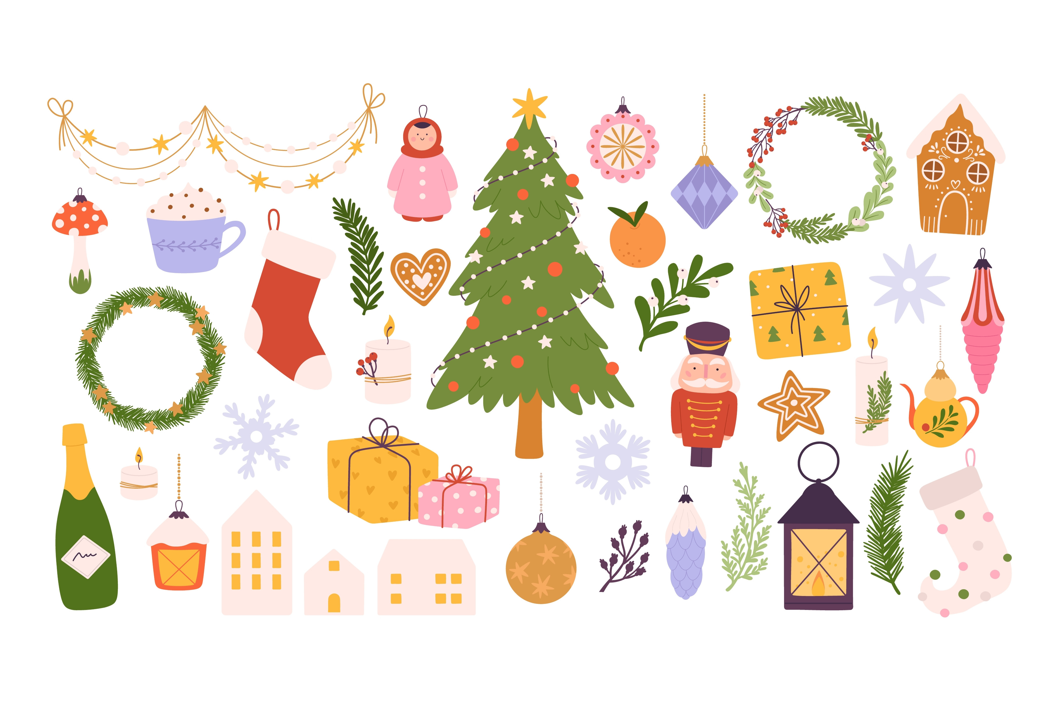 Cute doodle christmas decorations, a Background Graphic by LadadikArt