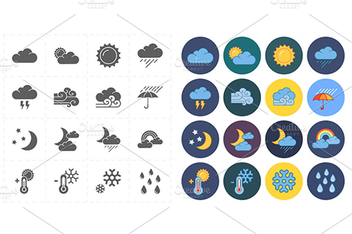 16 flat modern weather icons, an Icon by Anton