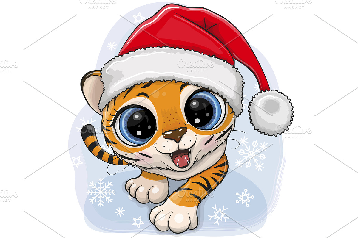 Cartoon Tiger creeping up ion a blue, an Animal Illustration by Regina ...