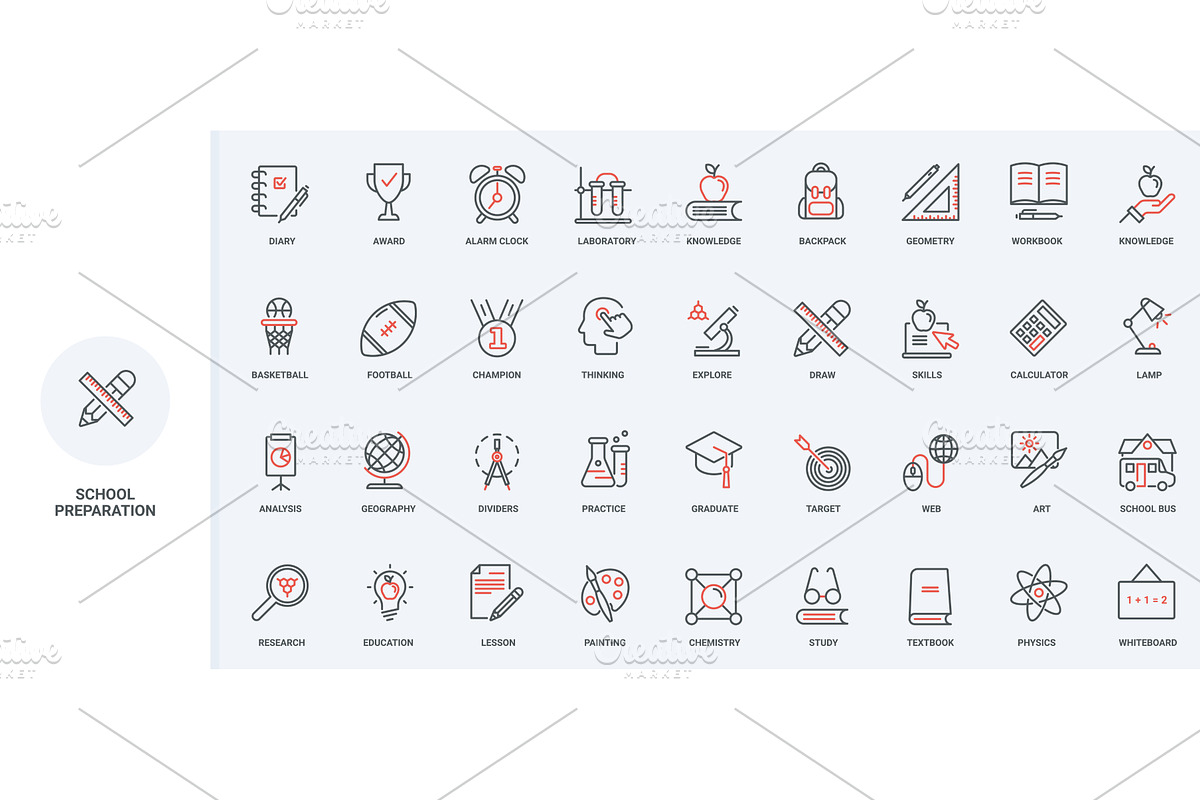 School students tools skills icons, an Education Illustration by ...